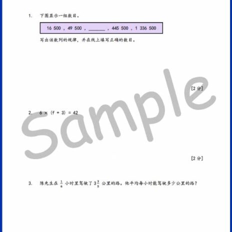 六年级 数学 全年考卷 Standard 6 MM Full Year Exam Paper - Zekolah.com